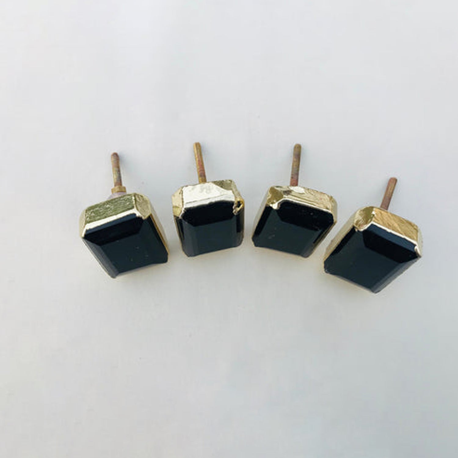 Set of 4 Large Faceted Black Glass Obsidian Classic Vintage Finish Cab ...