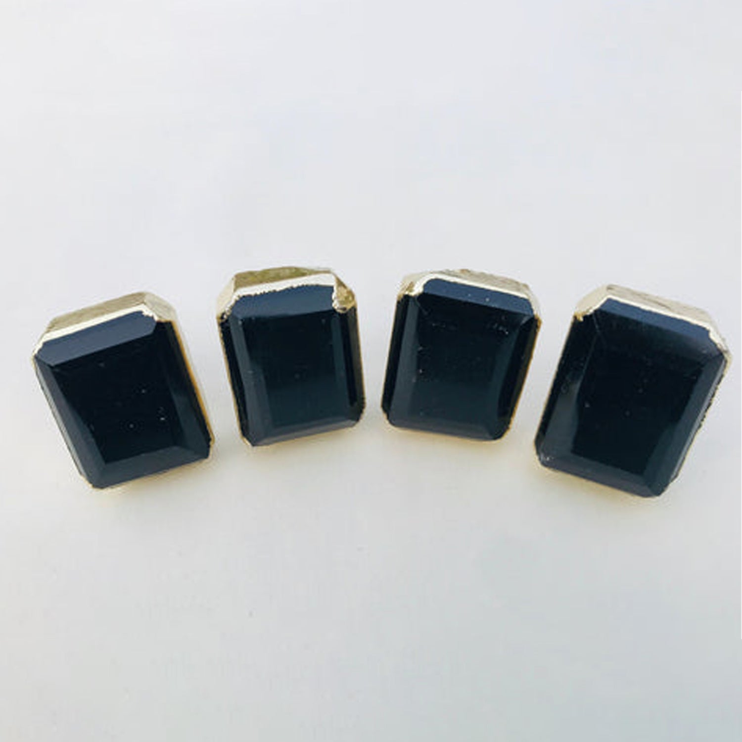 Set of 4 Large Faceted Black Glass Obsidian Classic Vintage Finish Cab ...